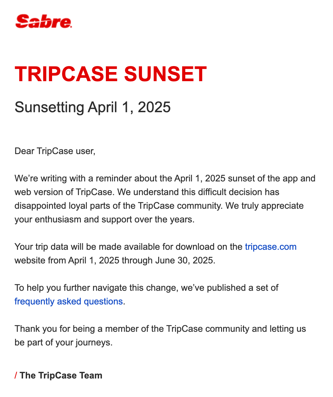 Tripcase dejará los datos para descarga hasta el 30 de junio - Sir Chandler